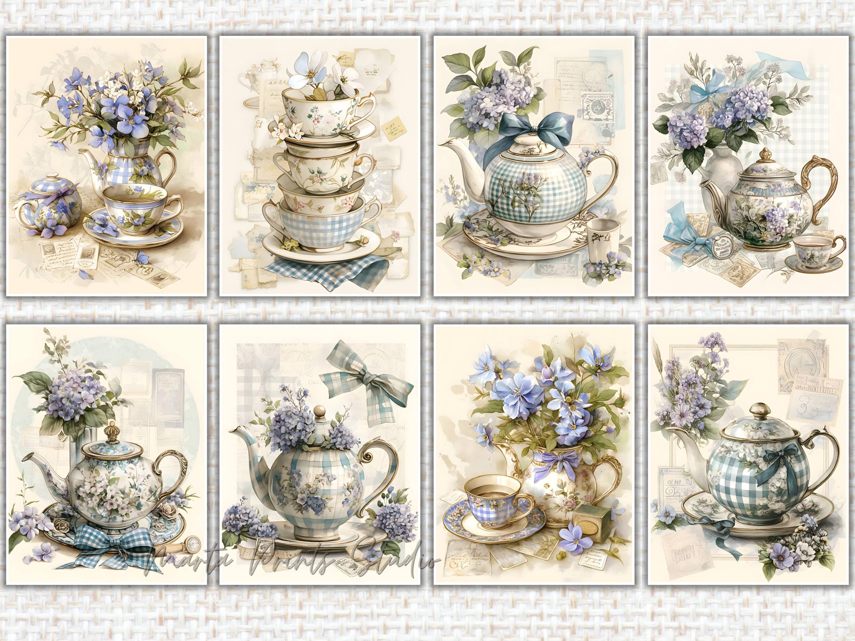 Vintage Tea Junk Journal Pages, Teapot Printable Scrapbook Supplies ...