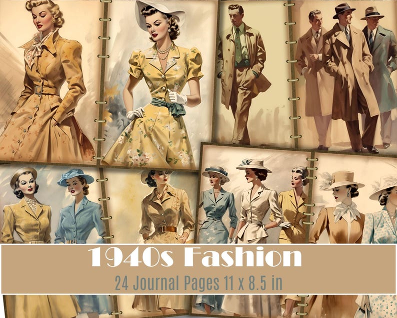 Vintage 40s Fashion Printable Junk Journal Pages Retro 1940s Fashion ...
