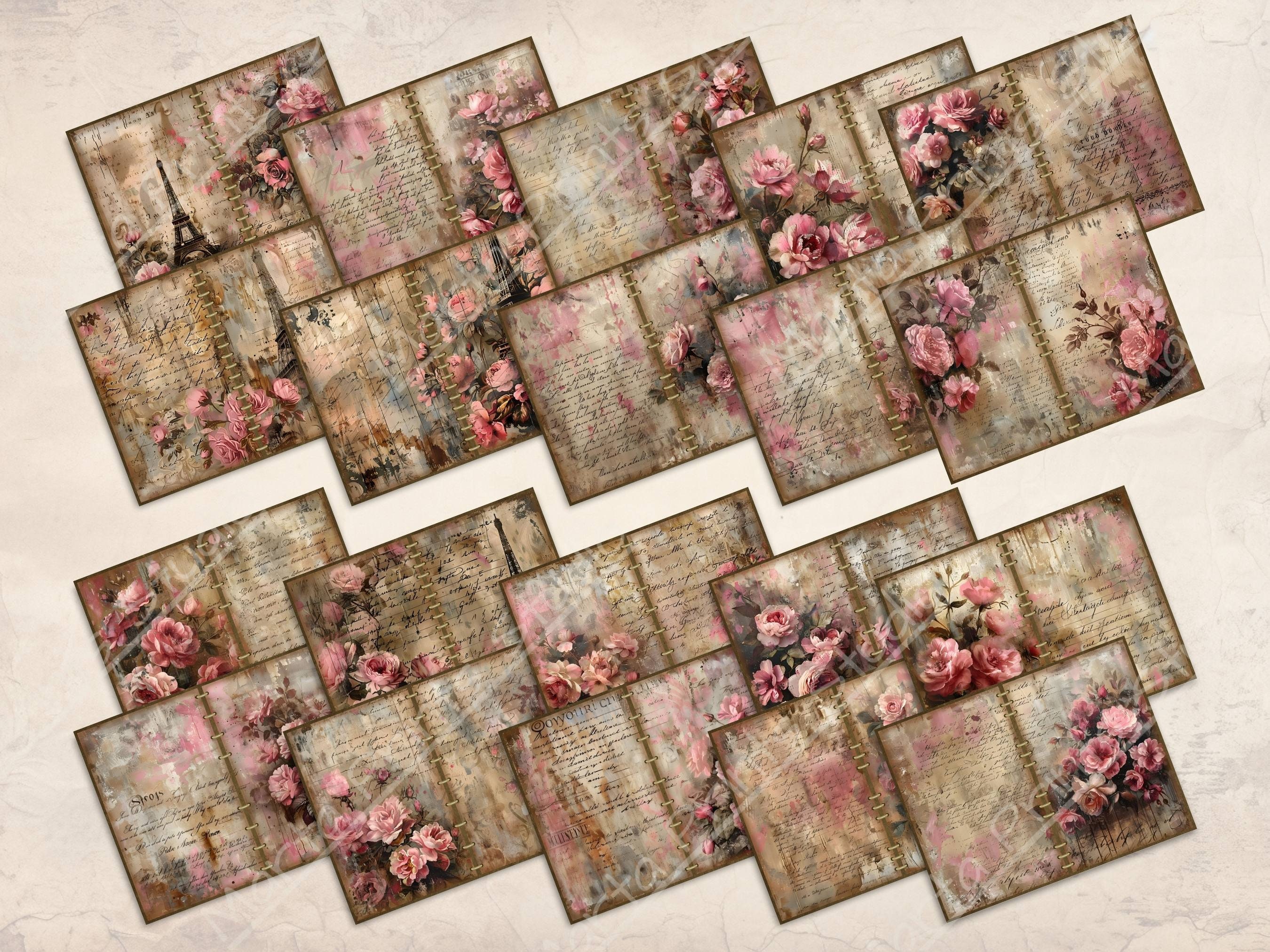 Shabby Chic Pink Junk Journal Pages, Vintage Printable Scrapbook ...