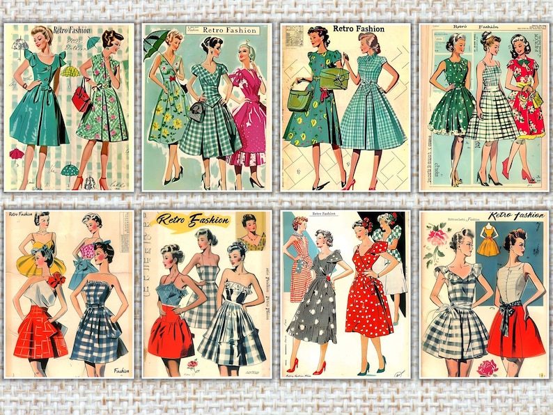 Vintage 1950s Fashion Printable Pages, Fashion Junk Journal, 50s Sewing ...