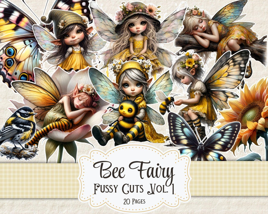 Bee Fairy Fussy Cuts: Whimsical Ephemera for Junk Journals (digital ...