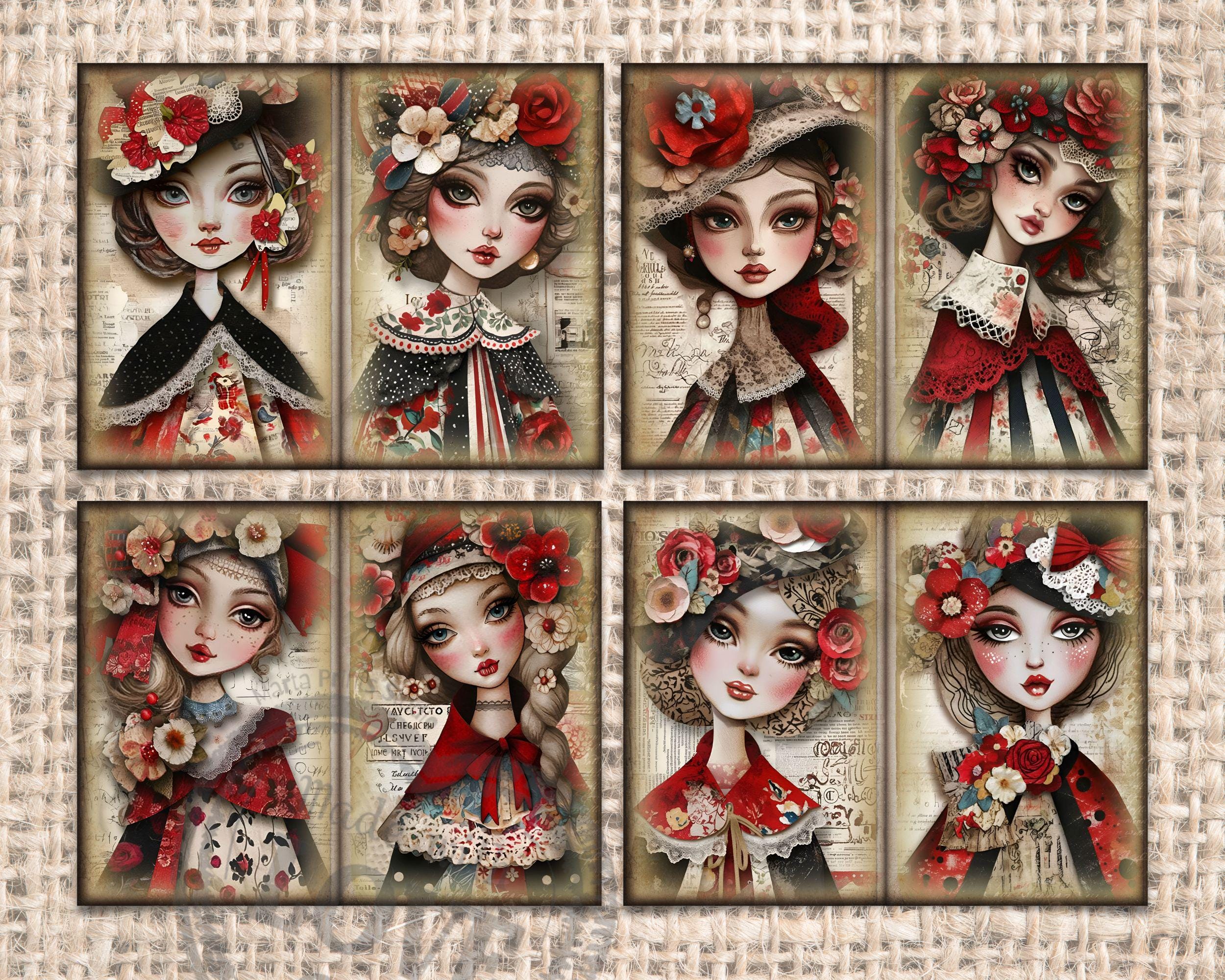 Red Paper Dolls Junk Journal Pages: Vintage Dress-up Ephemera (digital ...