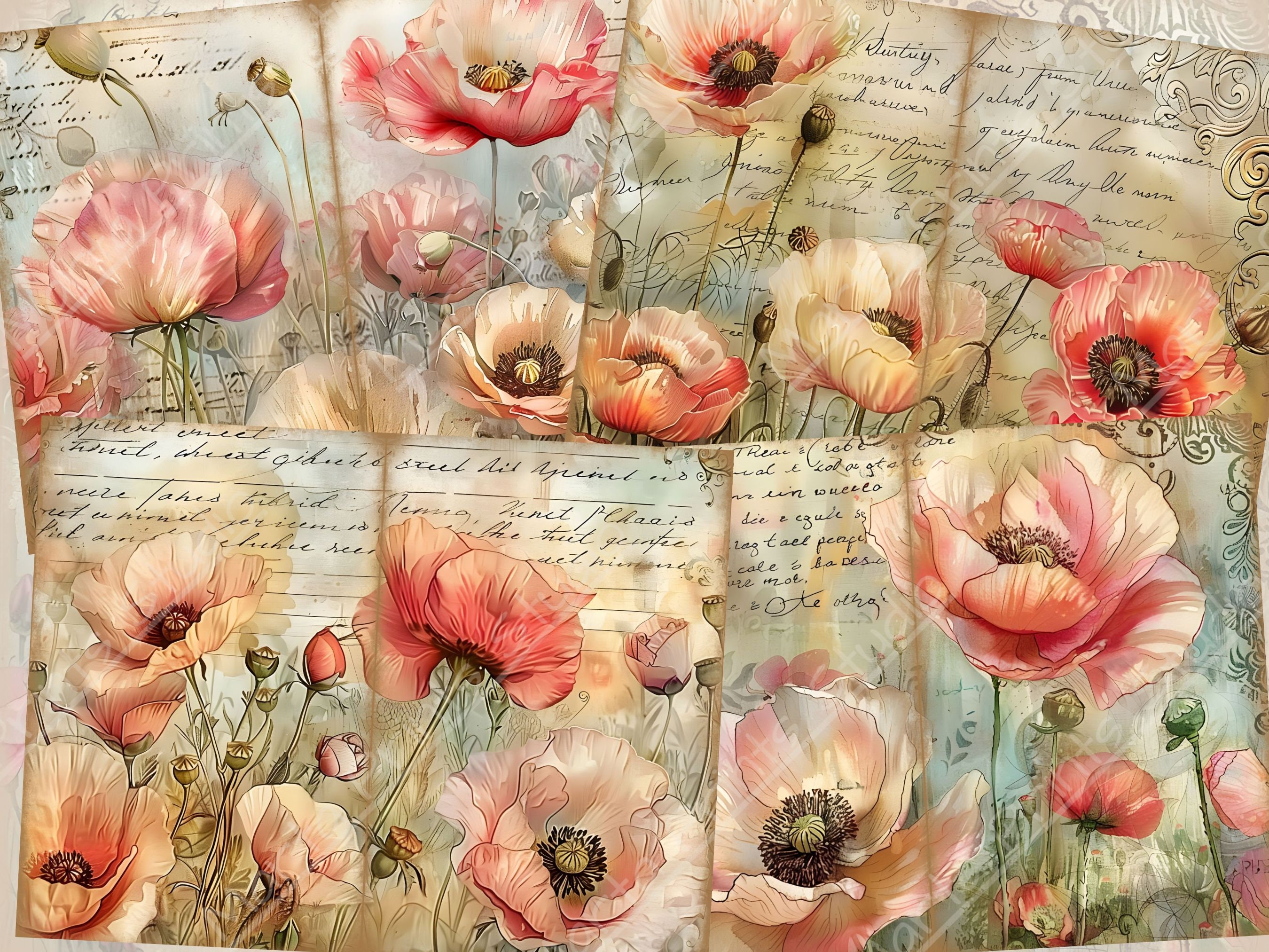 Poppies Junk Journal Printable Pages, Floral Scrapbooking Kit, Poppy ...