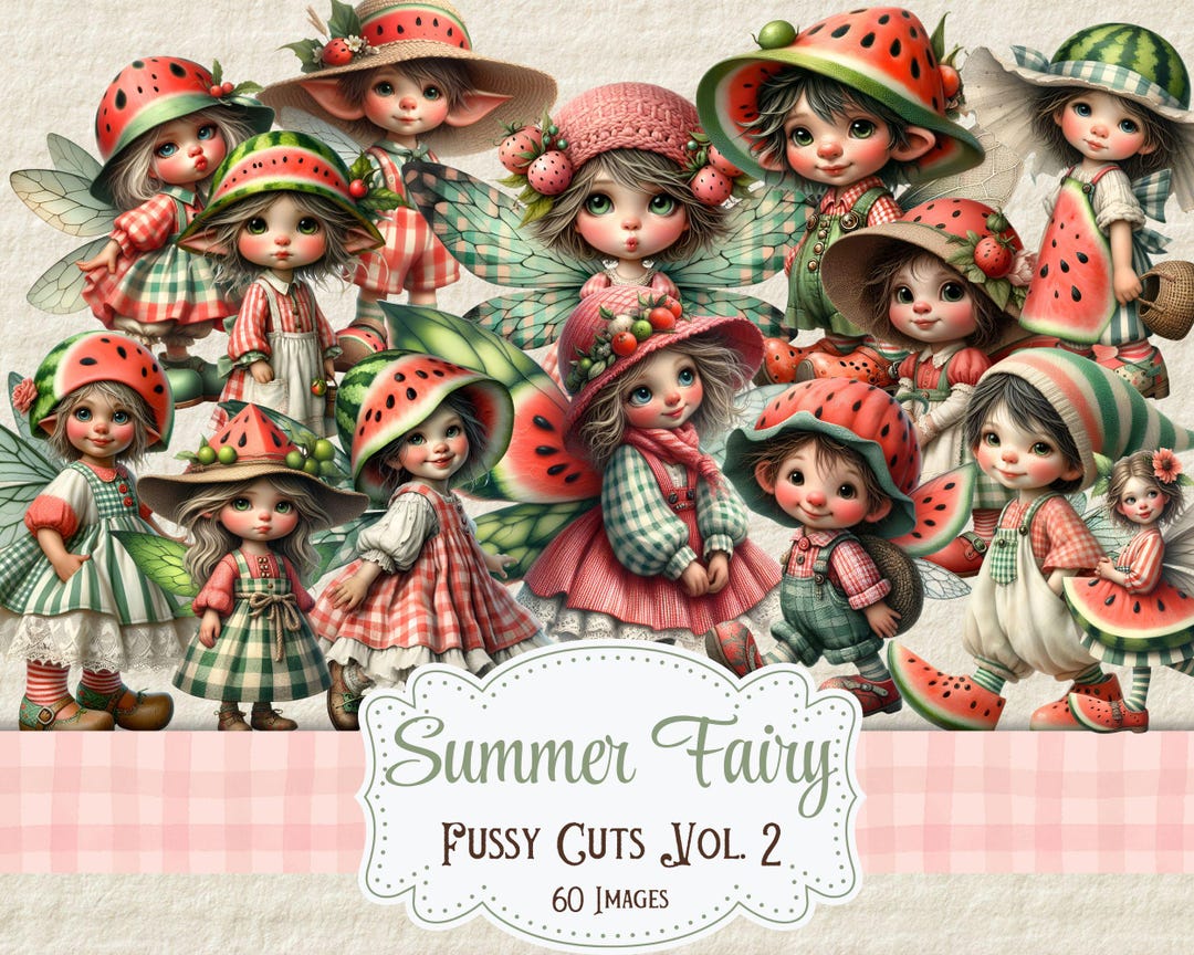 Watermelon Fairy Fussy Cuts: Summer Scrapbook Ephemera (digital ...