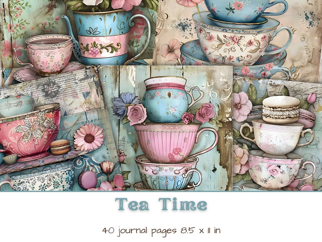 Tea Time Junk Journal Pages, Teapot Printable Kit, Digital Download ...