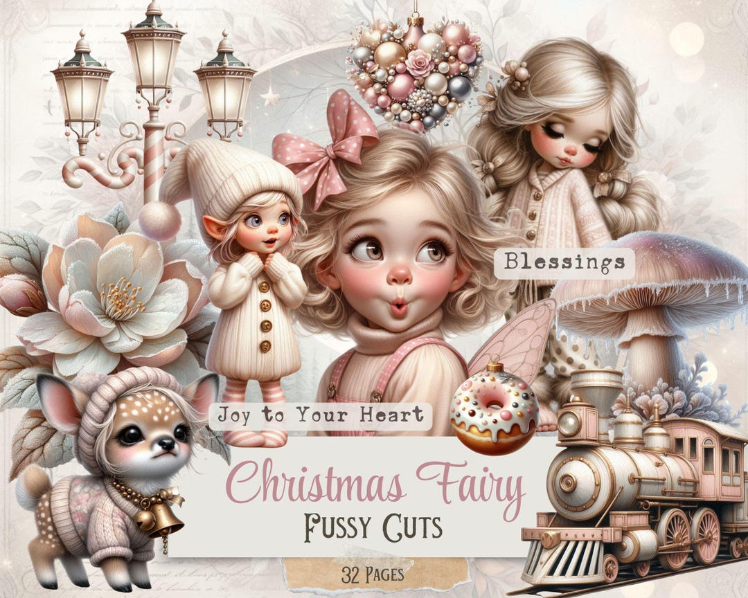 Pink Christmas Fairy Fussy Cuts - Pastel Holiday Printables, Shabby ...