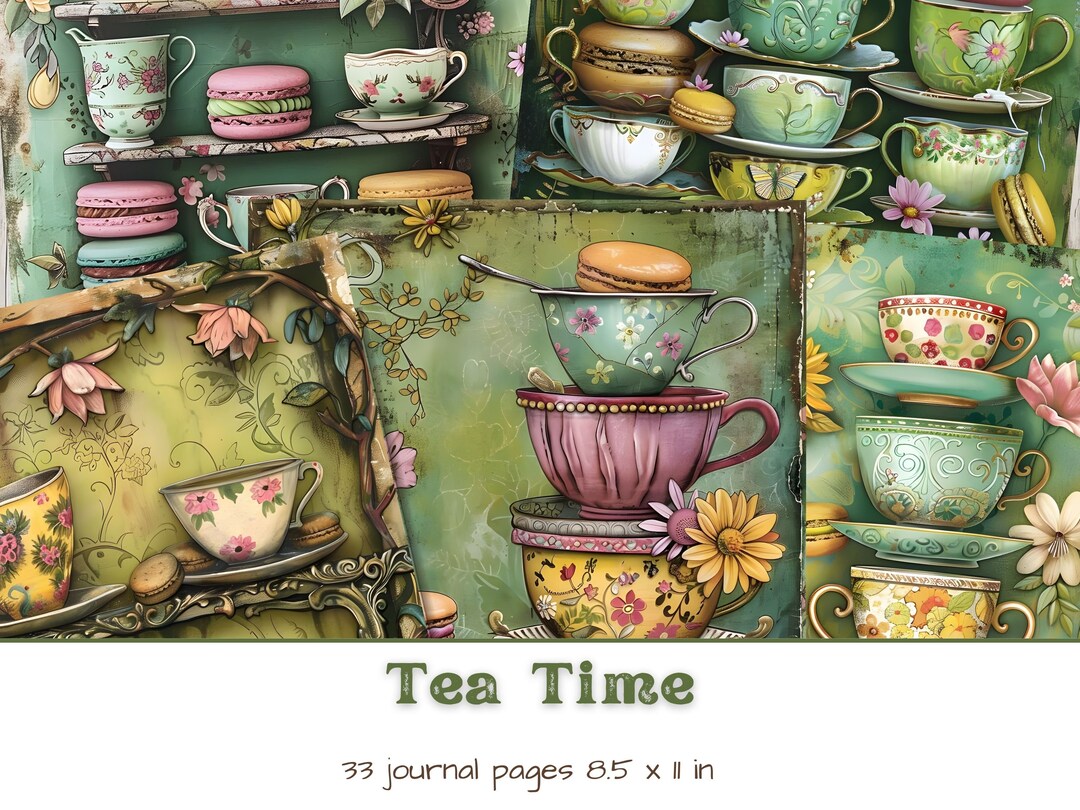 Tea Time Junk Journal Pages, Teapot Printable Kit, Digital Download ...