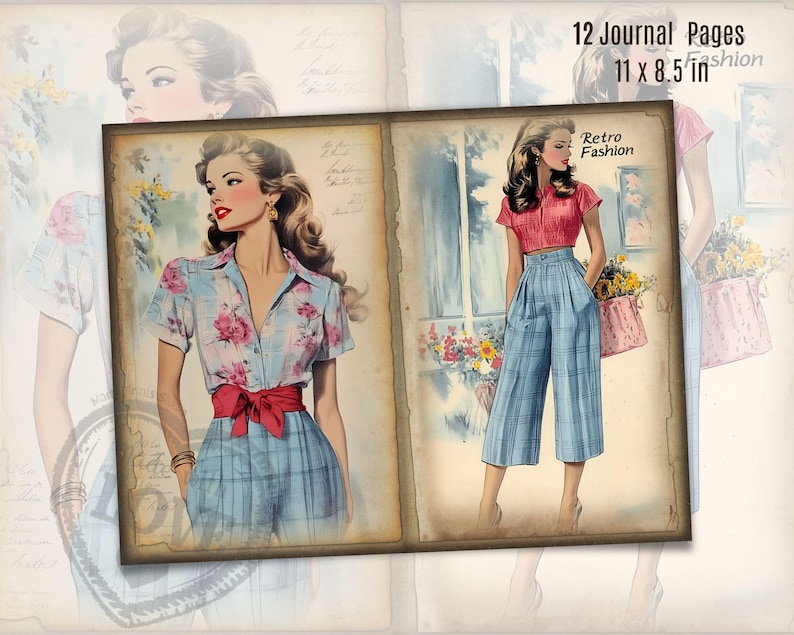 Vintage 1970s Fashion Printables 70s Fashion Junk Journal Pages Retro ...