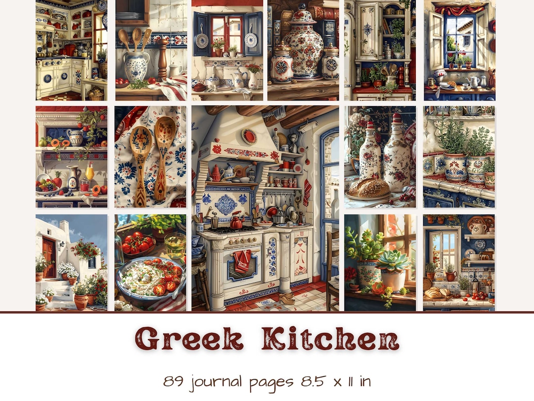 Greek Kitchen Printable Pages, Junk Journal Kit, Scrapbook Kit, Digital ...
