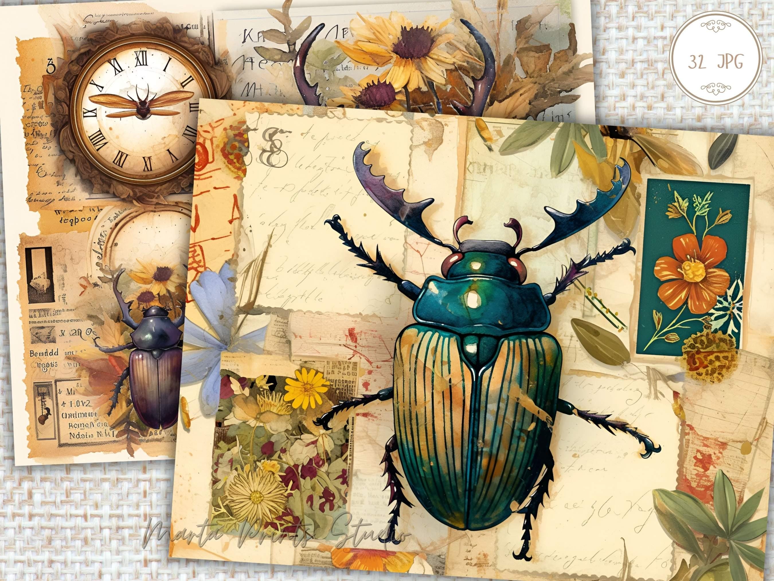 Vintage Insects Junk Journal Printable Pages, Watercolour Bugs Junk ...