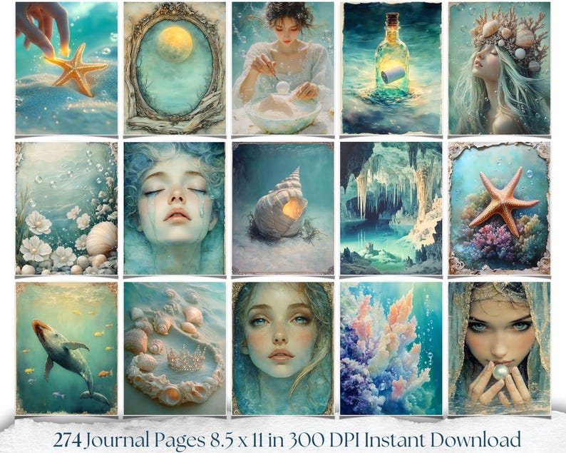 Underwater Junk Journal Pages: Printable Mermaid Ephemera, Sea Castle ...