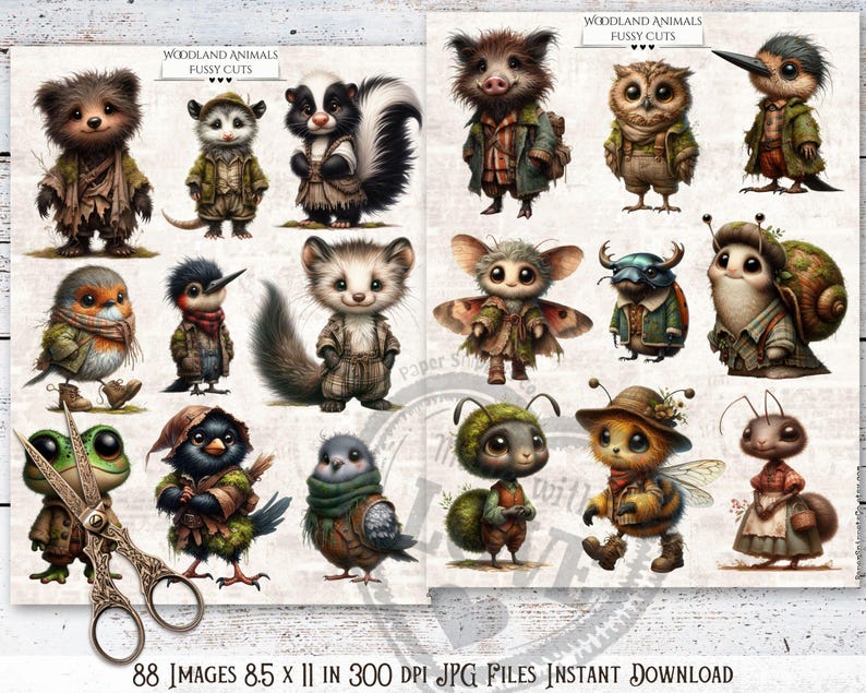 Whimsical Woodland Animals Fussy Cuts – Forest Ephemera, Printable Junk ...