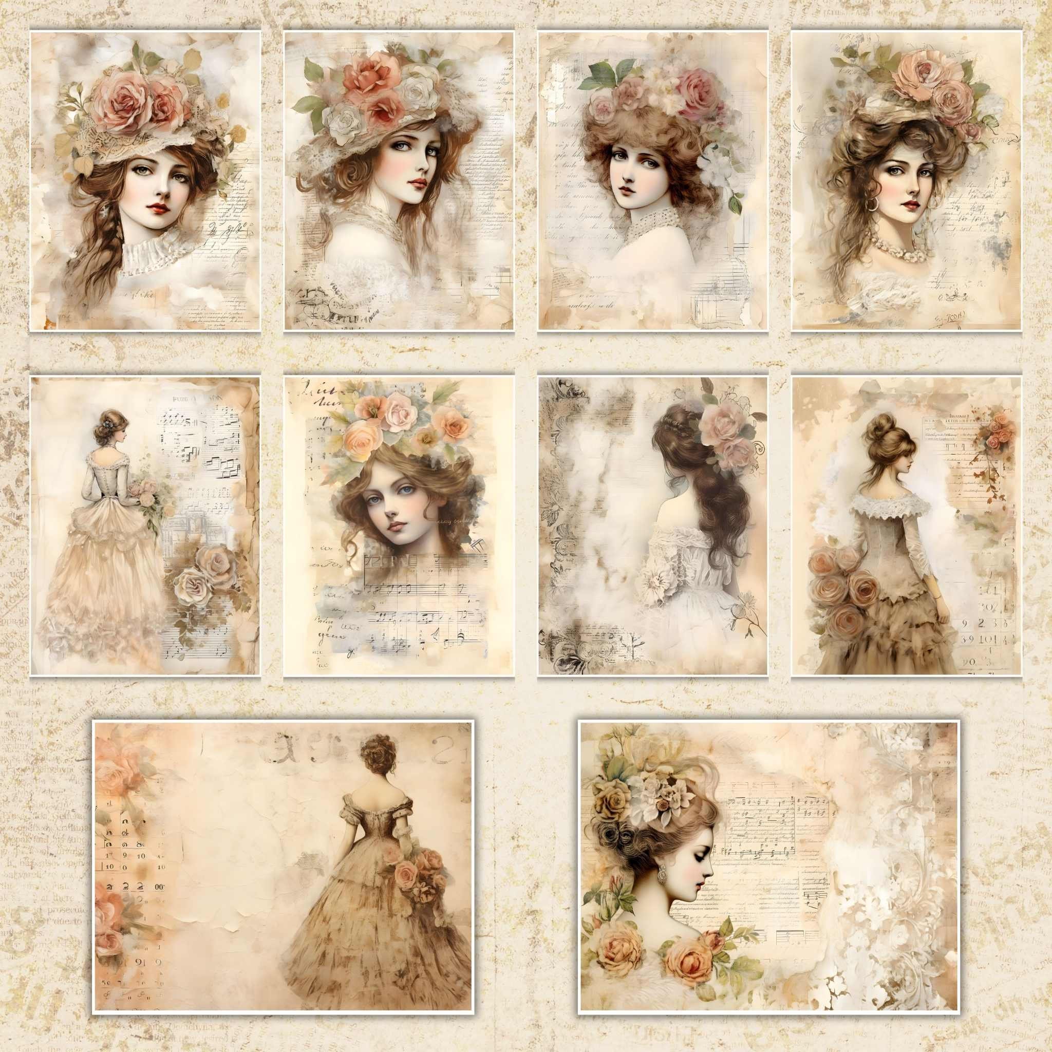 Victorian Women Junk Journal Pages, Vintage Printable Scrapbook ...