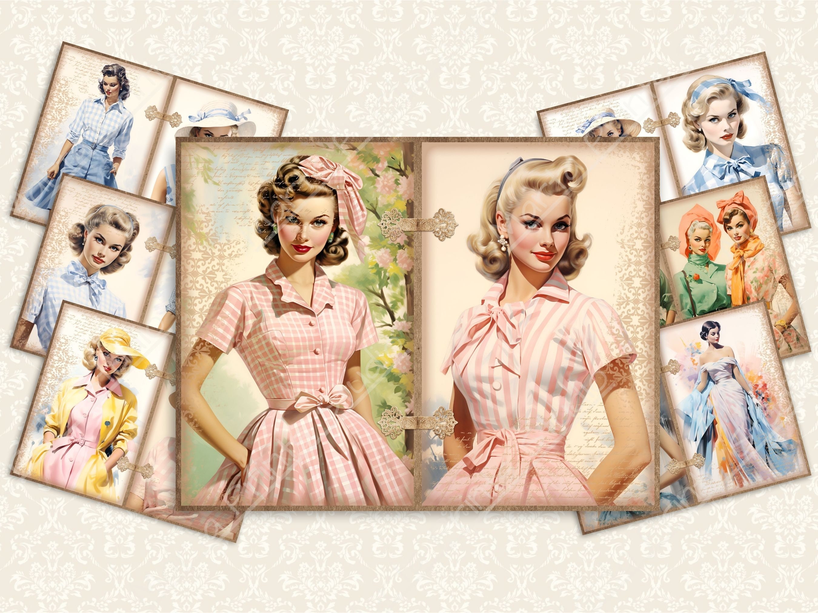 Vintage 50s Fashion Printable Junk Journal Pages, Retro 1950s Fashion ...