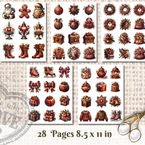 Red and Gold Christmas Fussy Cuts Clipart Stickers Vintage Christmas ...