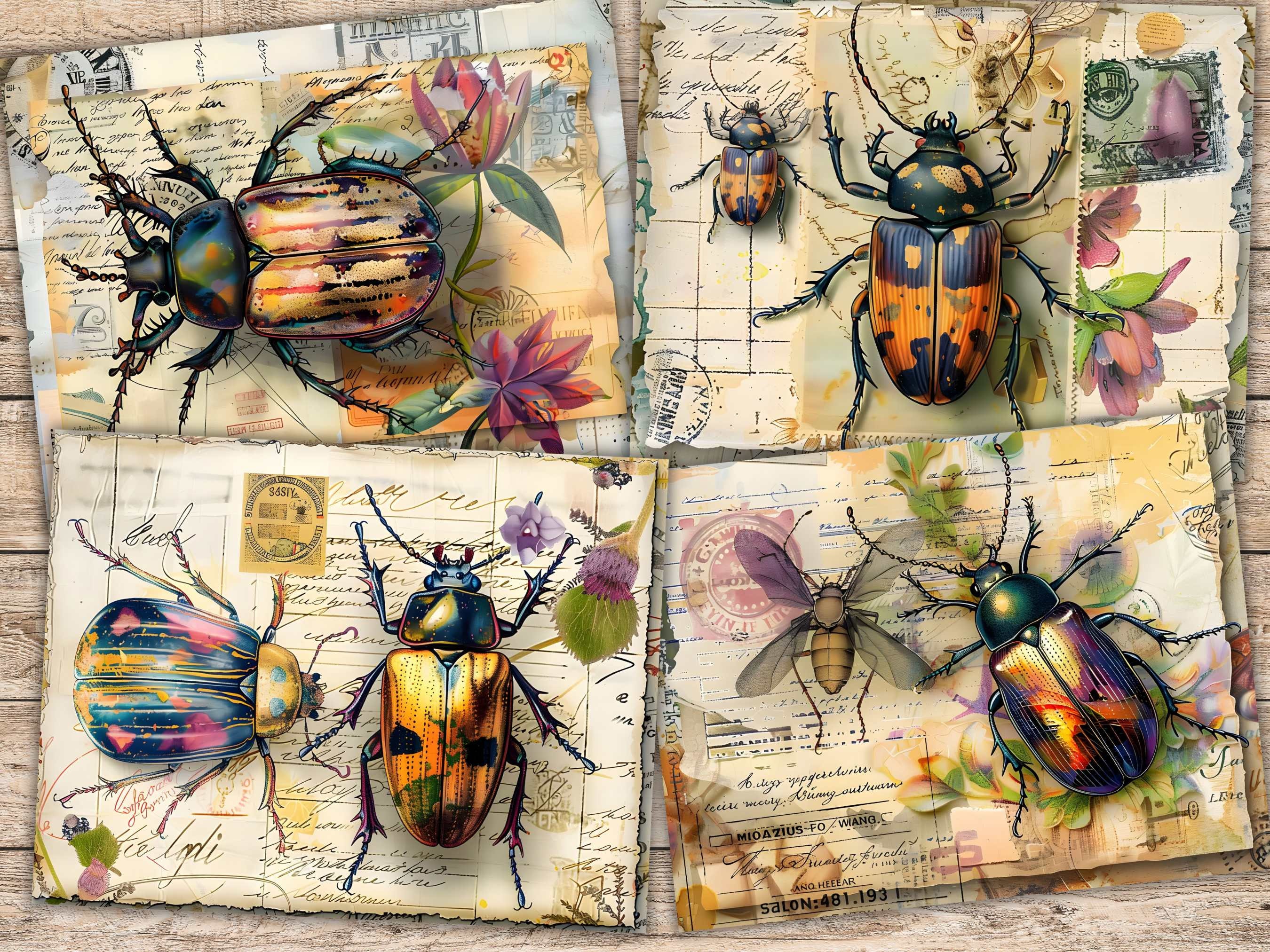 Vintage Insects Junk Journal Printable Pages, Watercolour Bugs Junk ...