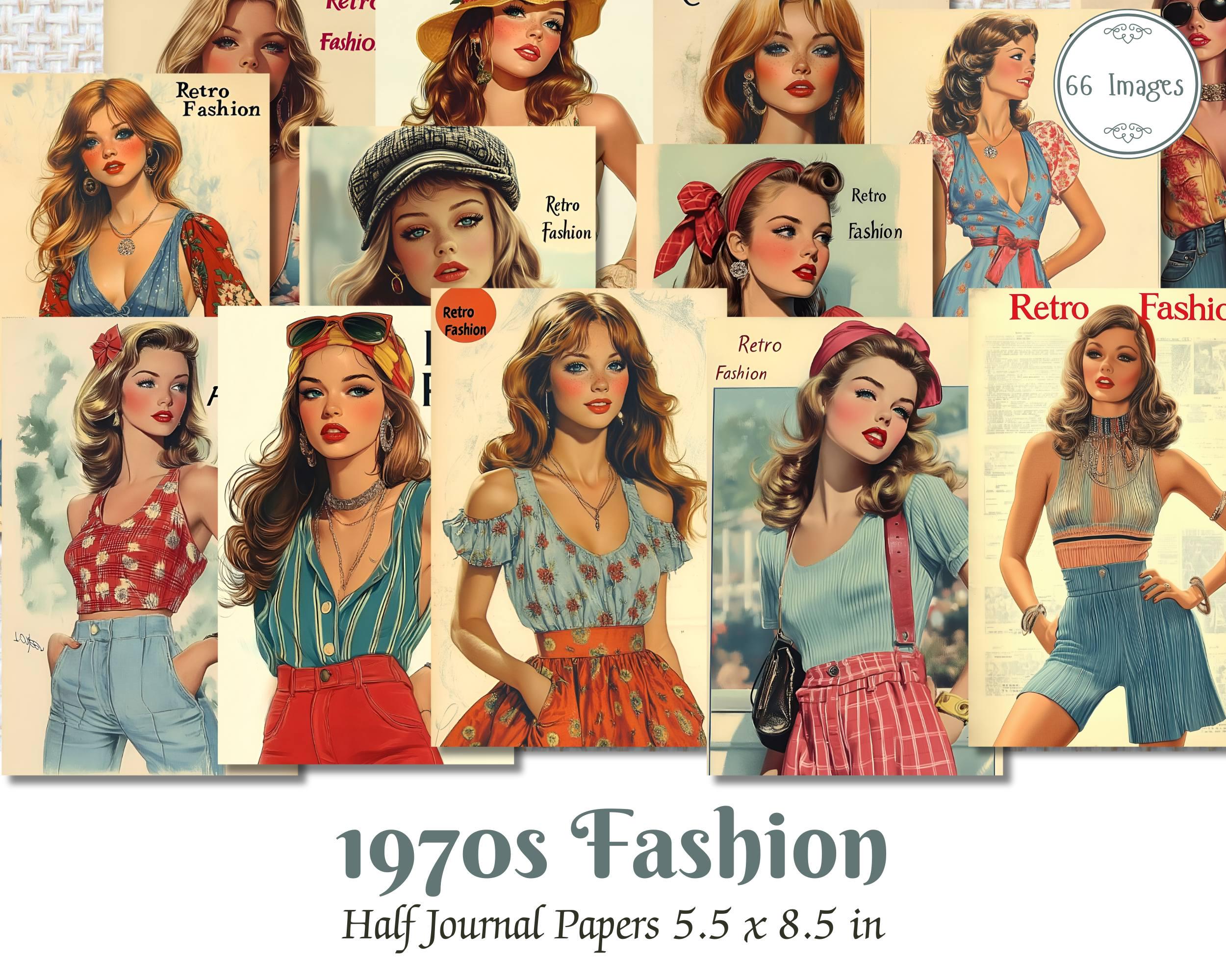 Retro 1970s Fashion Printable Pages, Fashion Junk Journal Papers, 70s ...