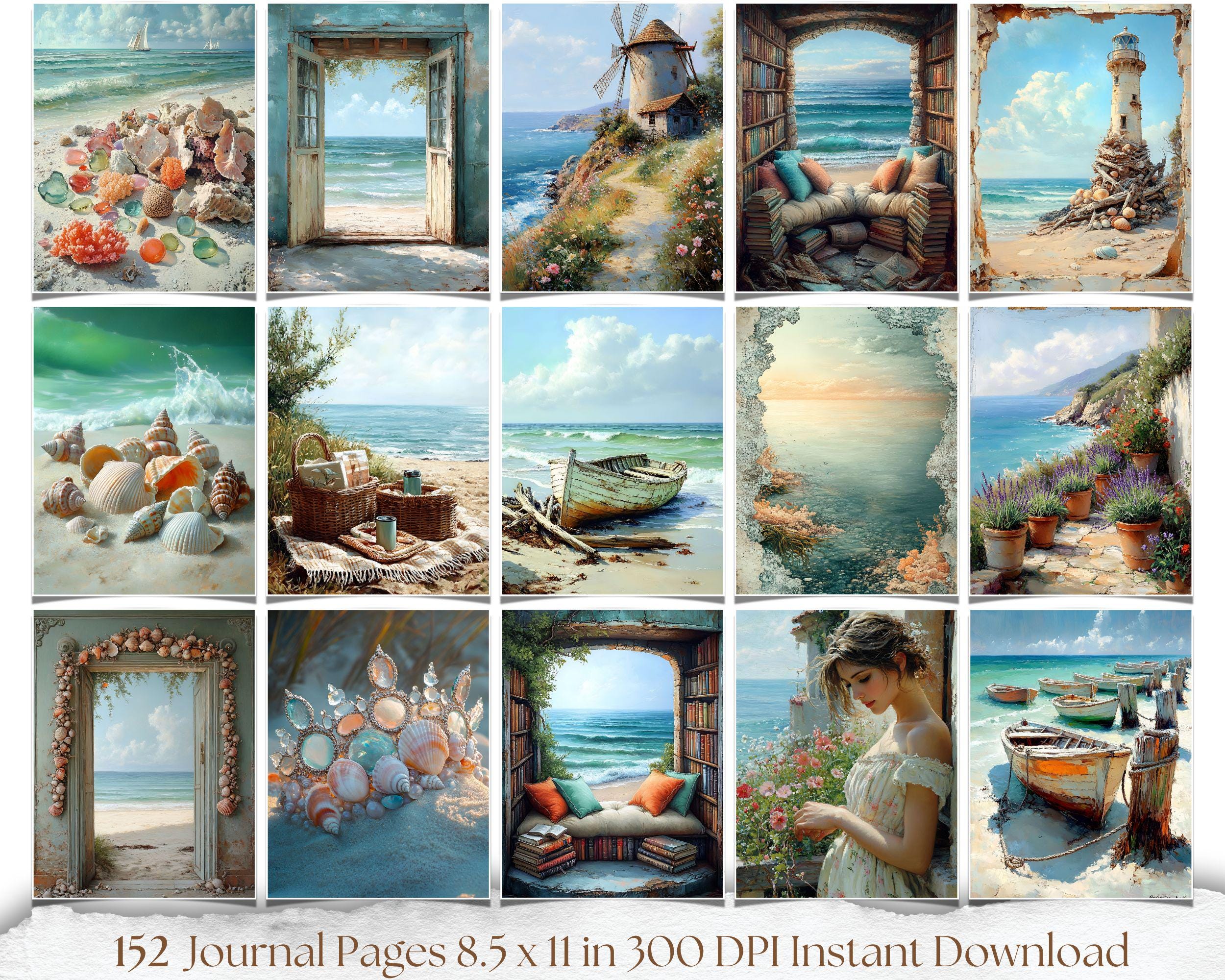 Cottagecore Seaside Junk Journal Pages: Coastal Ephemera, Shabby Beach ...