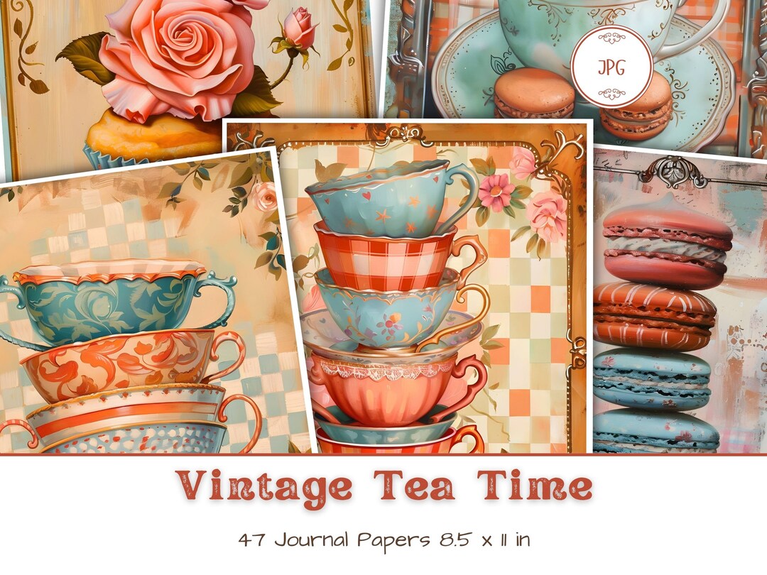 Vintage Tea Junk Journal Pages, Retro Teapot Printable Scrapbook Kit ...