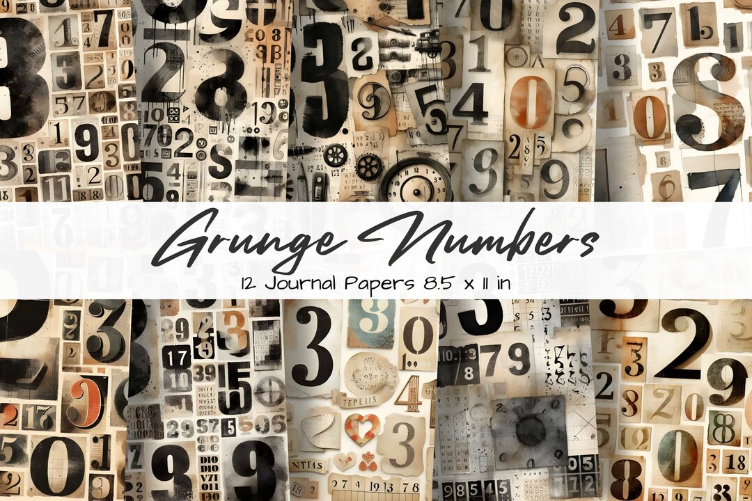 Grunge Number Scrappy Papers Black Numbers Junk Journal Pages Vintage ...