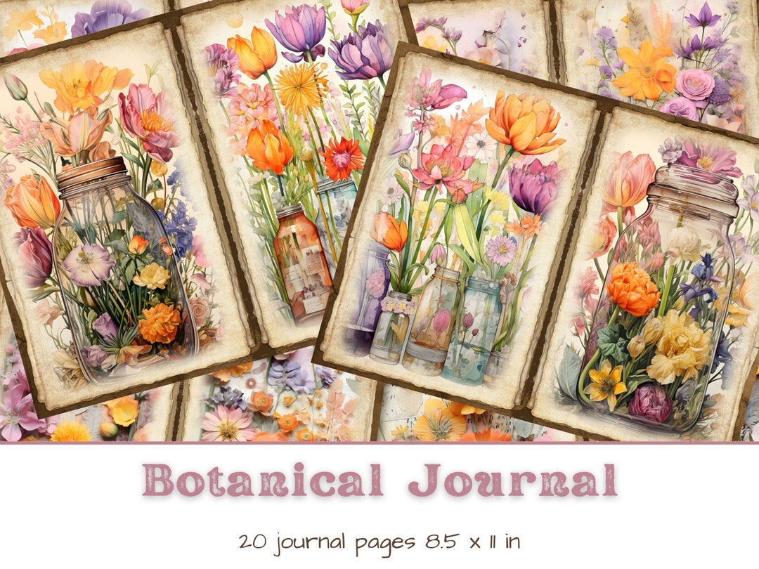 Botanical Junk Journal Pages Vintage Floral Background Herbal Collage ...