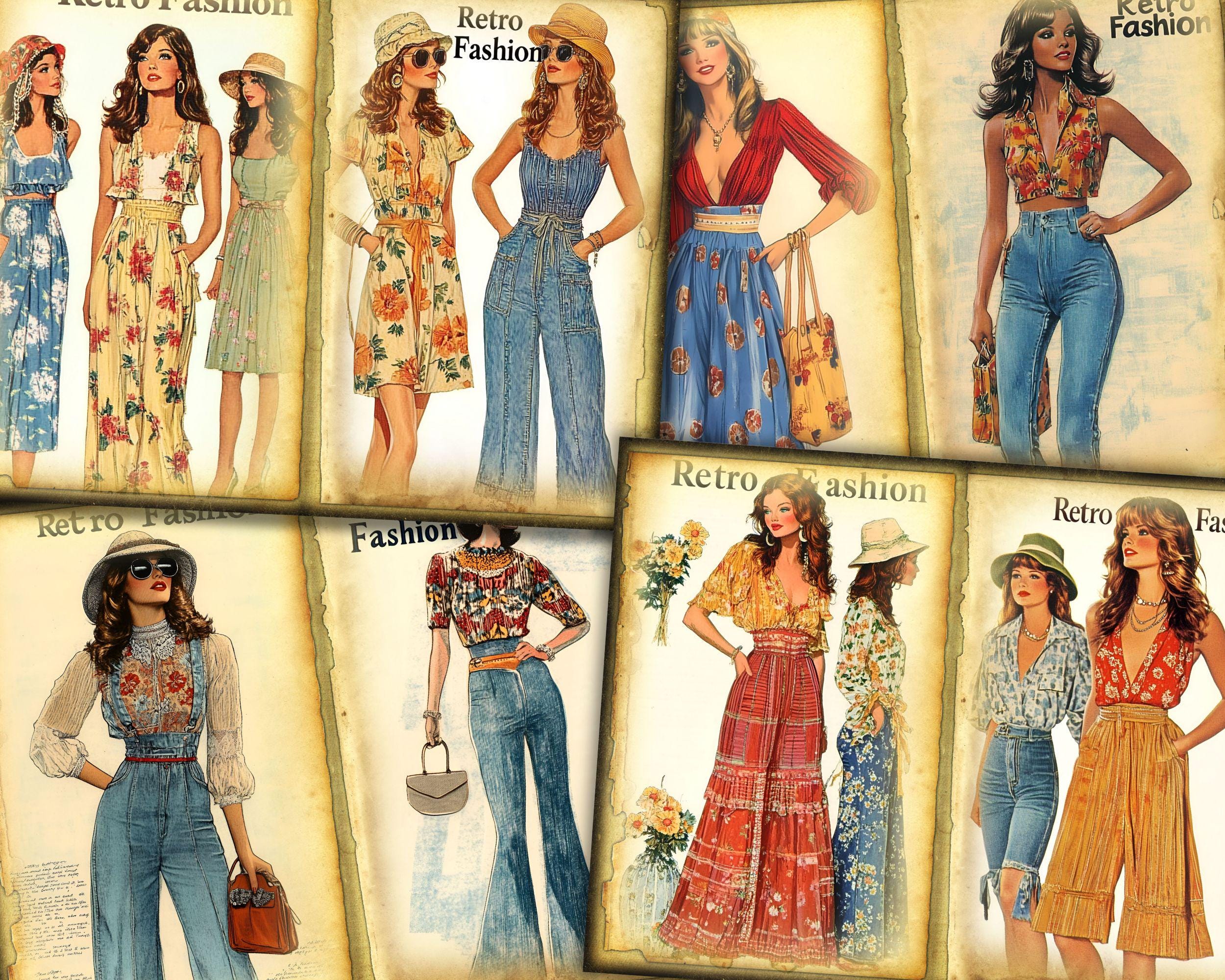 Vintage 1970s Fashion Printables 70s Fashion Junk Journal Pages Retro ...