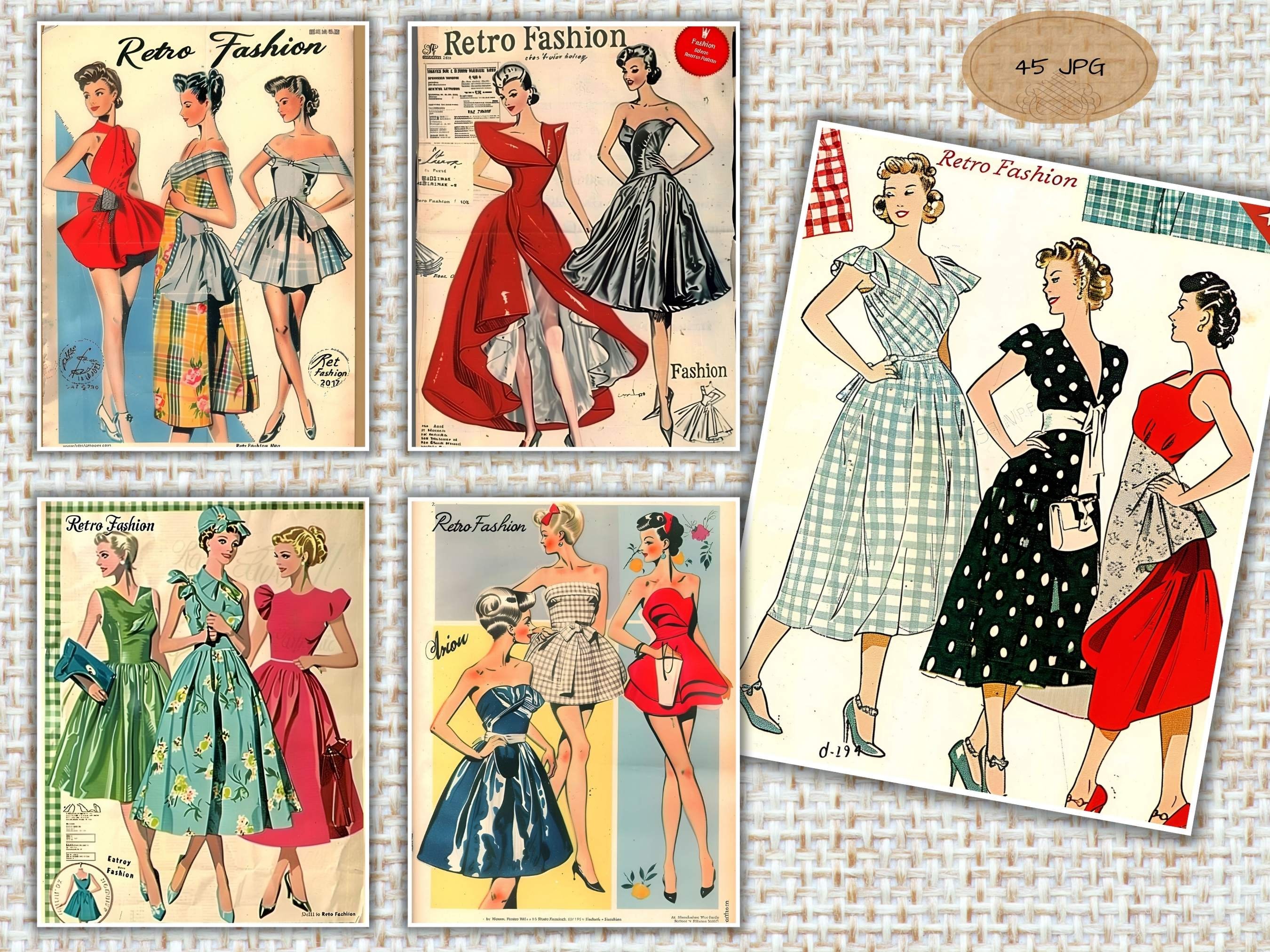 Vintage 1950s Fashion Printable Pages, Fashion Junk Journal, 50s Sewing ...