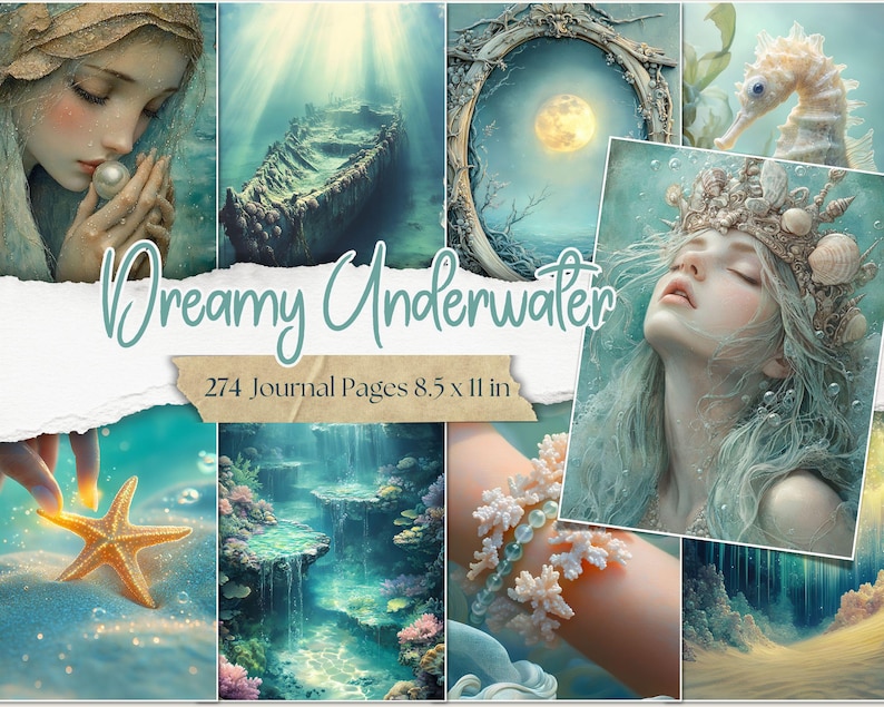 Underwater Junk Journal Pages: Printable Mermaid Ephemera, Sea Castle ...