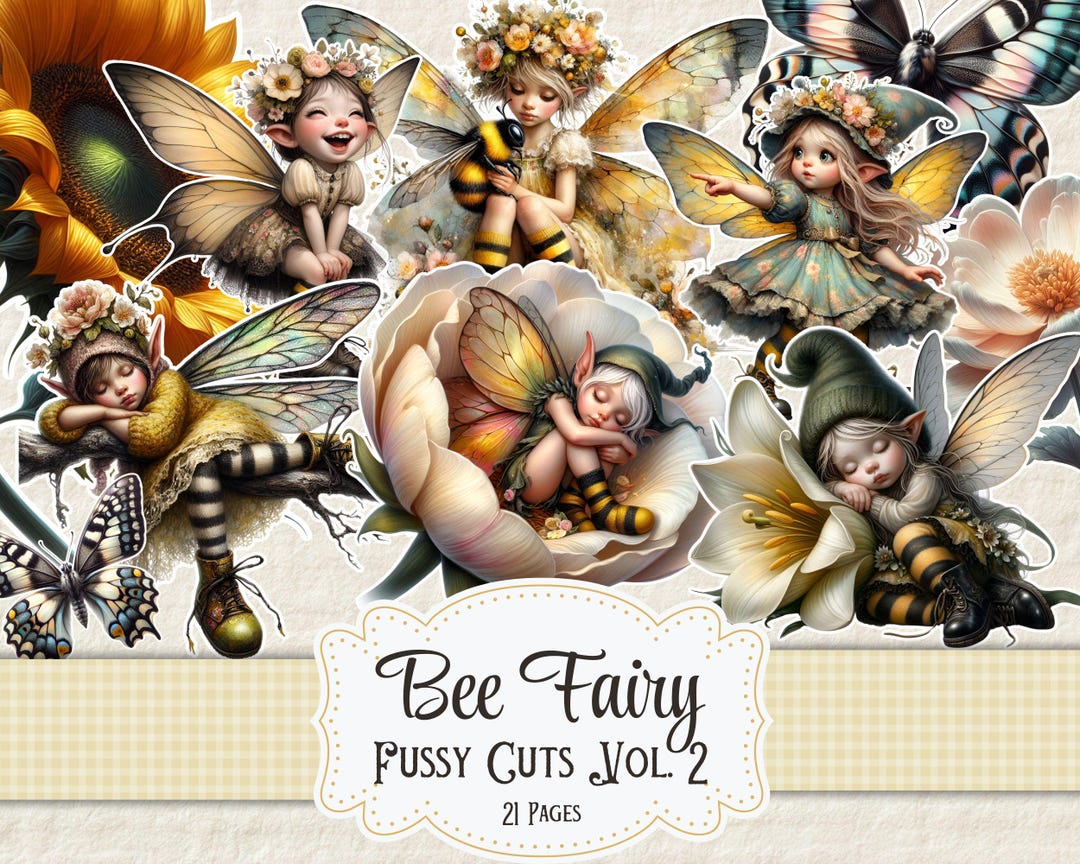 Bee Fairy Fussy Cuts: Floral Ephemera for Junk Journals (digital ...