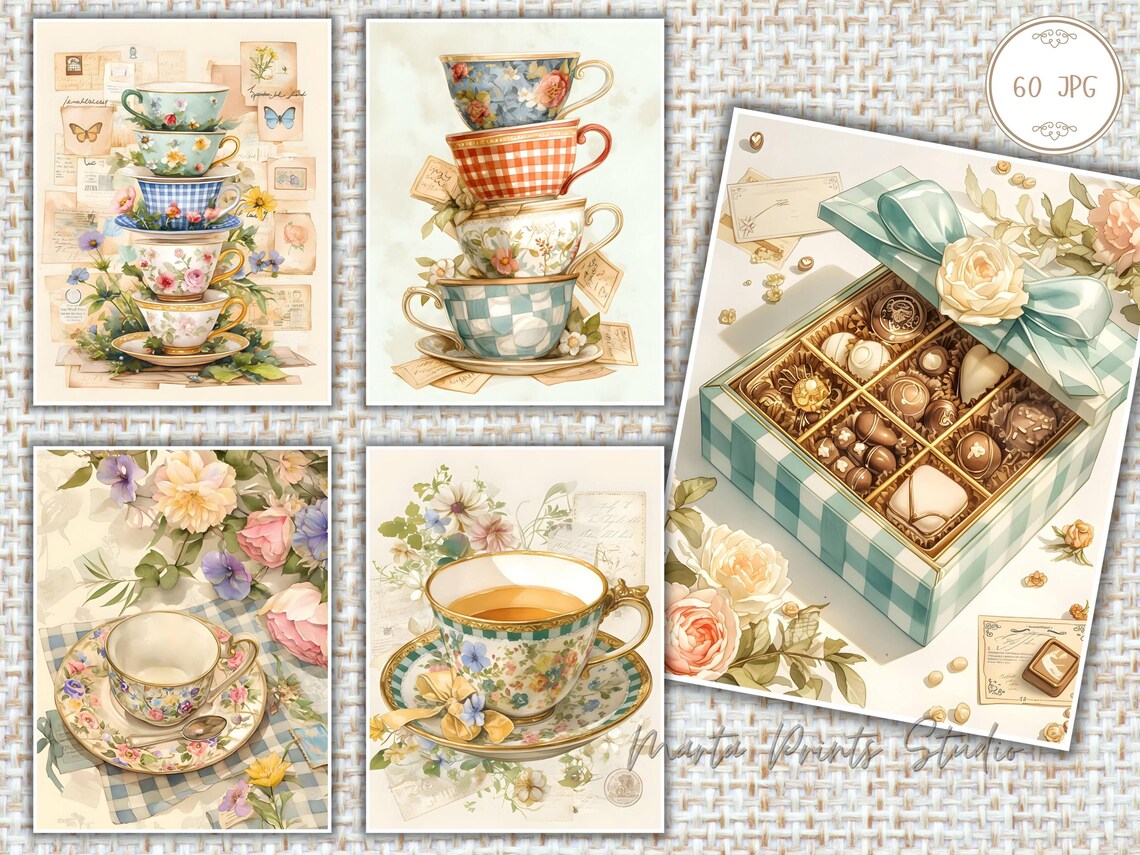 Vintage Tea Junk Journal Pages, Teapot Printable Scrapbook Supplies ...