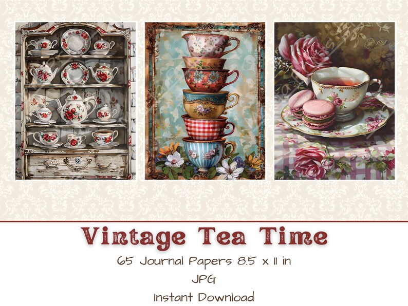 Vintage Tea Junk Journal Pages, Teapot Printable Scrapbook Kit, Antique ...