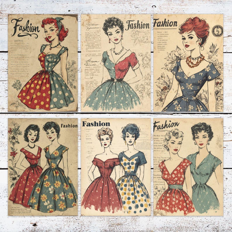 Retro 50s Fashion Junk Journal Pages: Printable Vintage Ephemera ...
