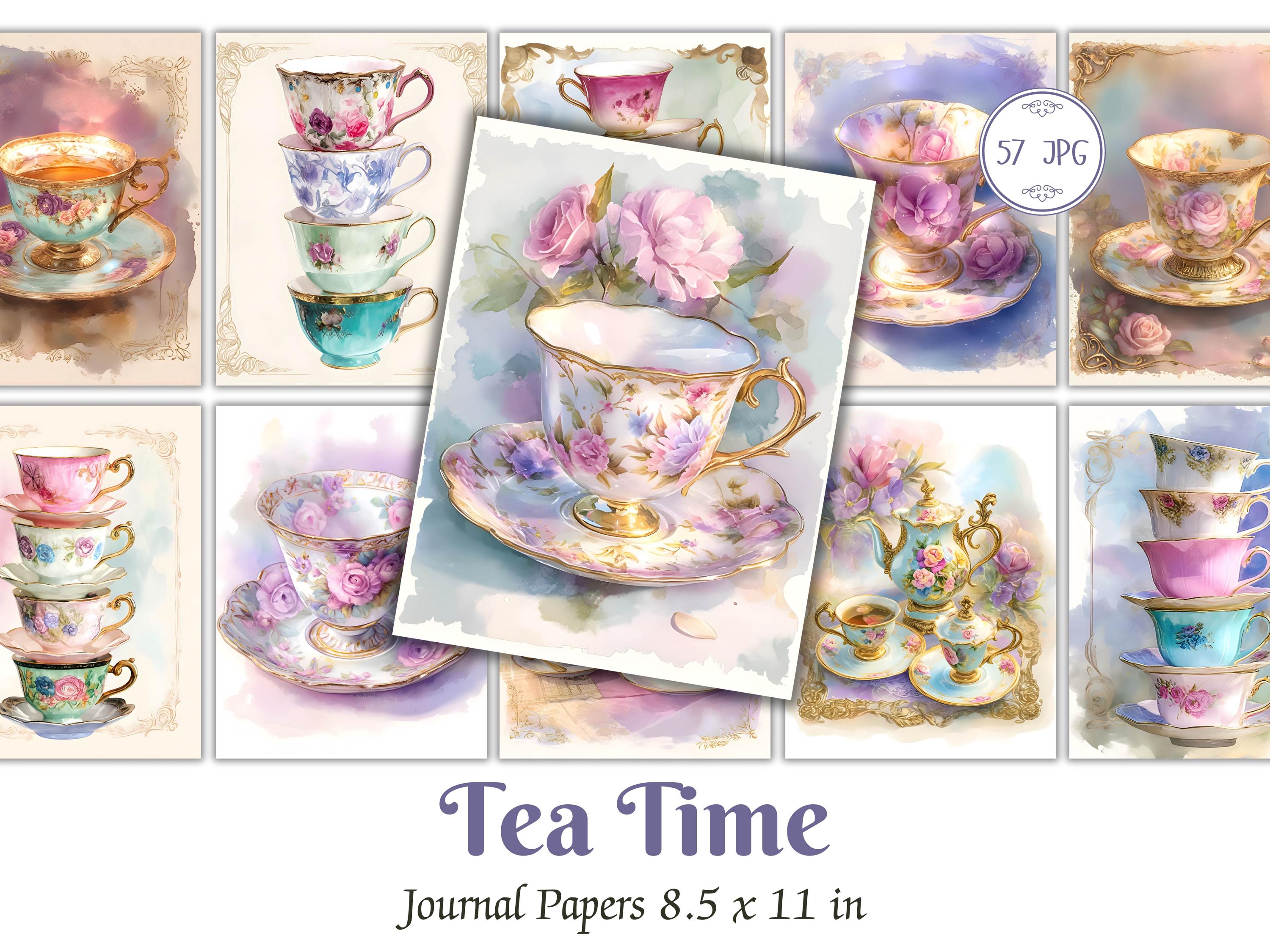 Vintage Tea Junk Journal Pages, Teapot Printable Scrapbook Supplies ...