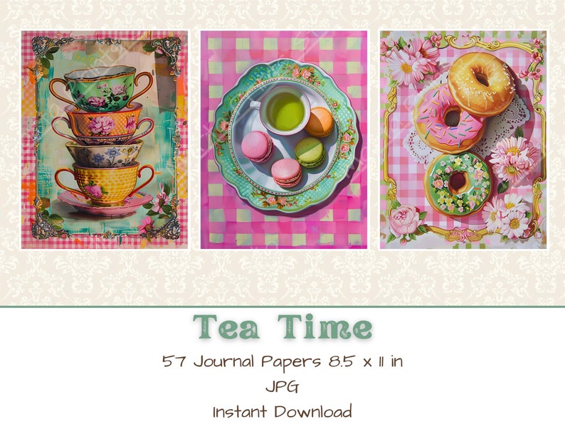 Whimsical Tea Junk Journal Pages, Teapot Printable Scrapbook Kit ...