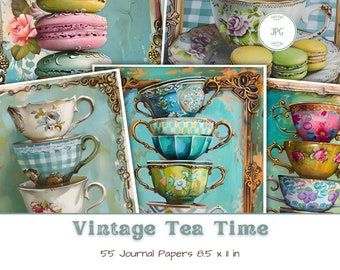 Vintage Tea Junk Journal Pages, Retro Teapot Printable Scrapbook Kit ...