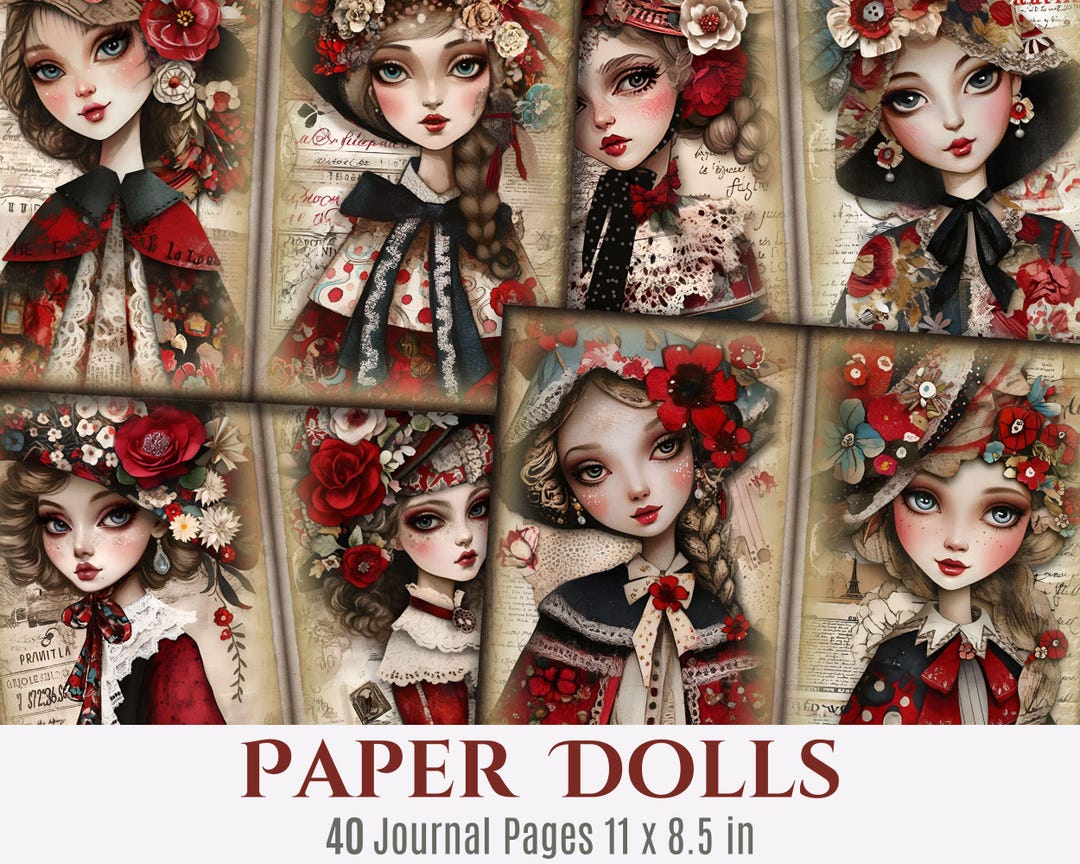Red Paper Dolls Junk Journal Pages: Vintage Dress-up Ephemera (digital ...