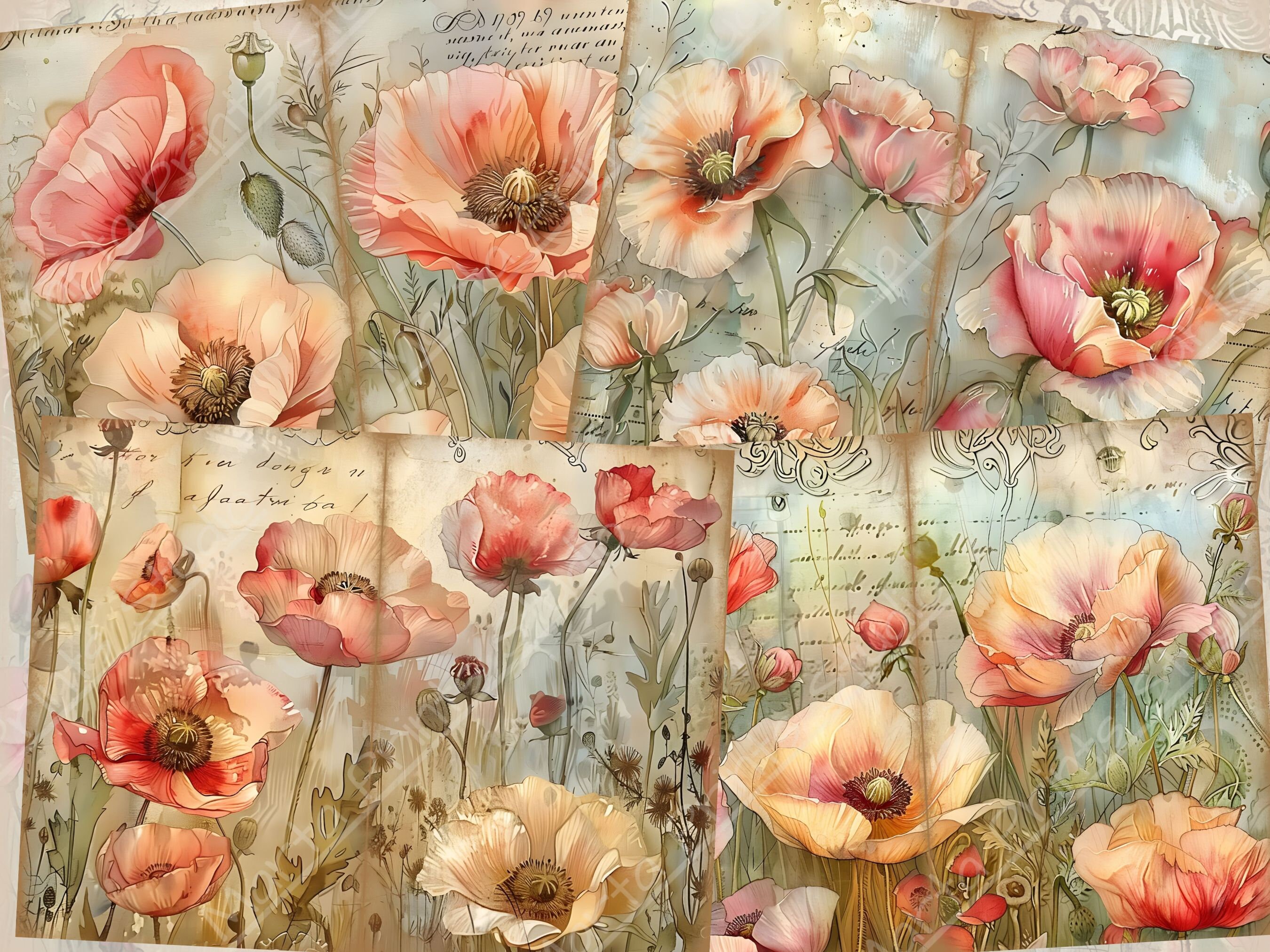 Poppies Junk Journal Printable Pages, Floral Scrapbooking Kit, Poppy ...