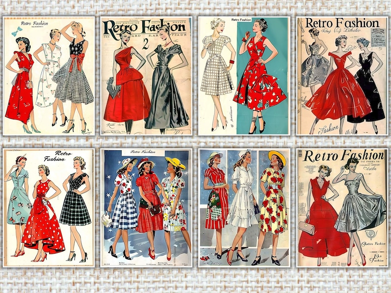 Vintage 1950s Fashion Printable Pages, Fashion Junk Journal, 50s Sewing ...