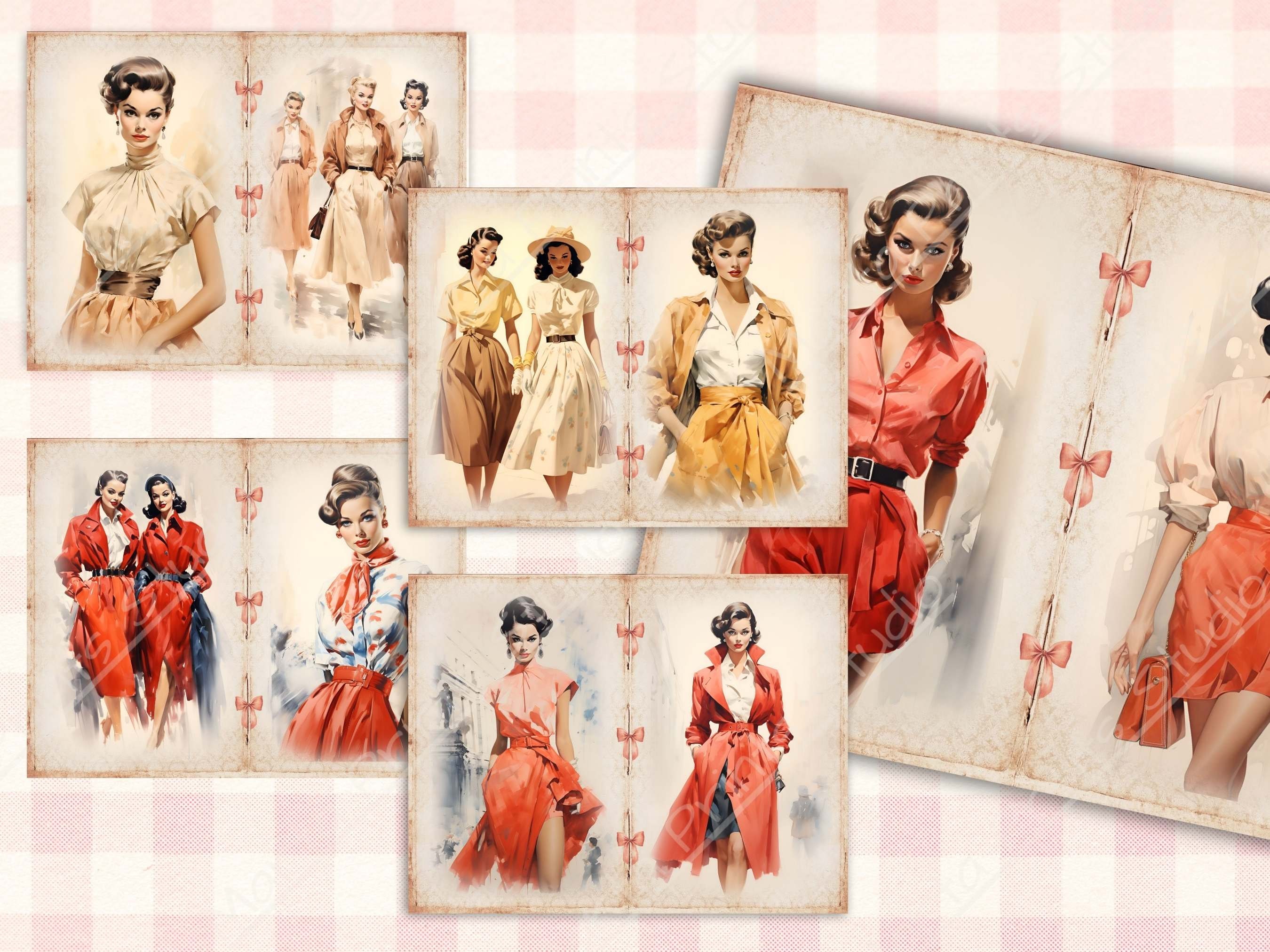 Retro 50s Fashion Printable Pages, Fashion Junk Journal, 1950s Fashion ...