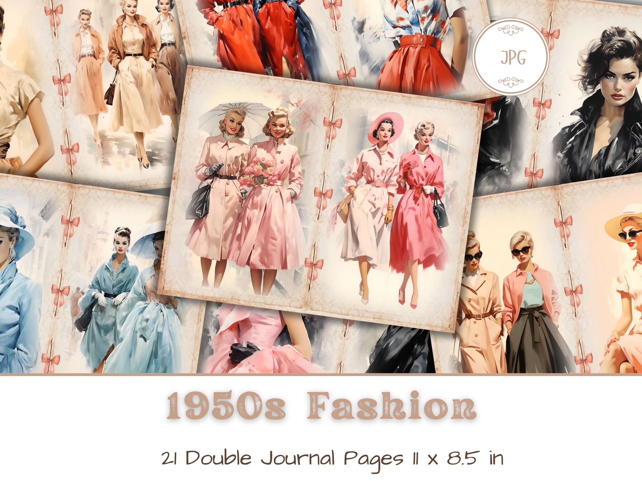 Retro 50s Fashion Printable Pages, Fashion Junk Journal, 1950s Fashion ...