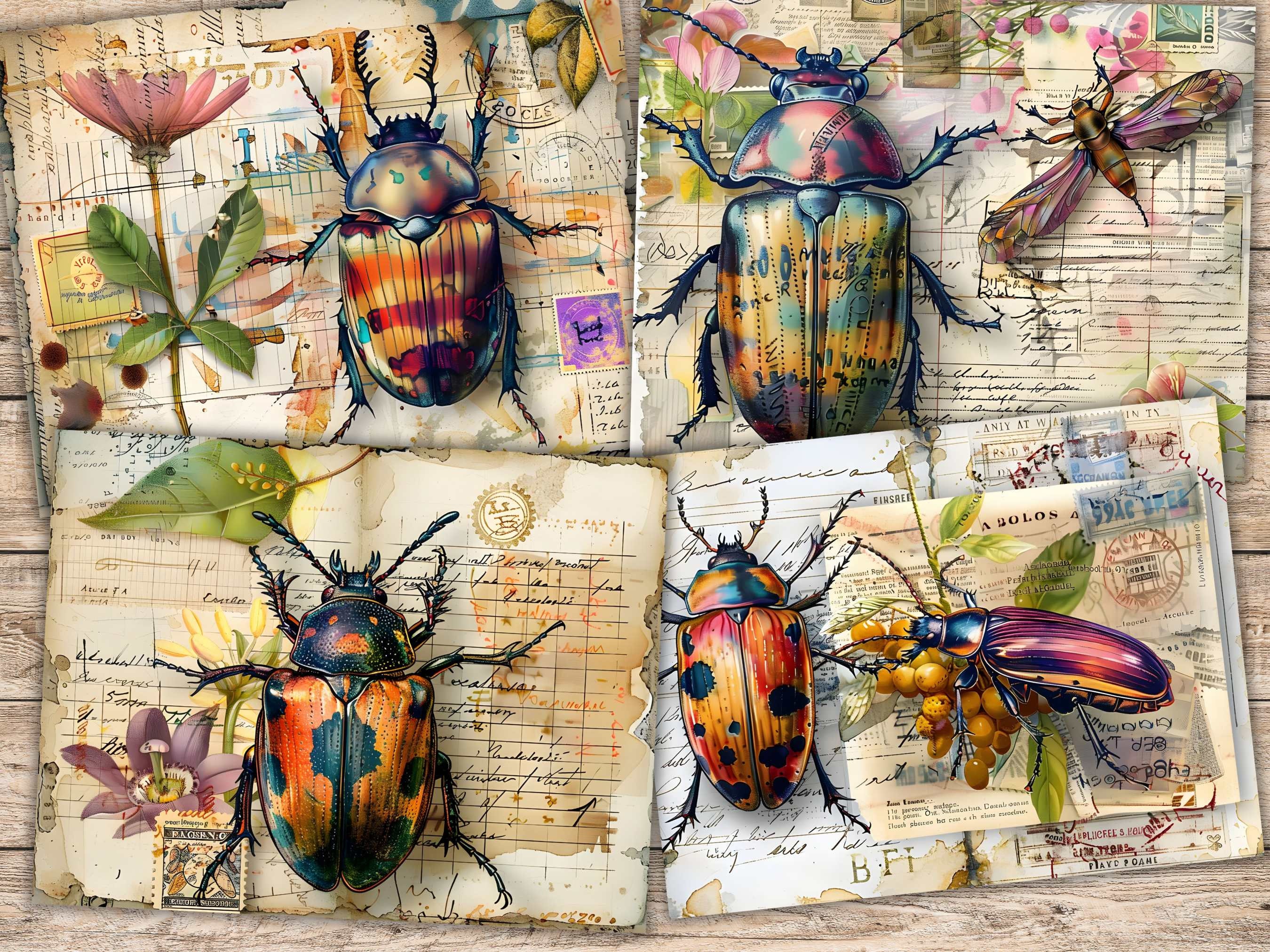 Vintage Insects Junk Journal Printable Pages, Watercolour Bugs Junk ...