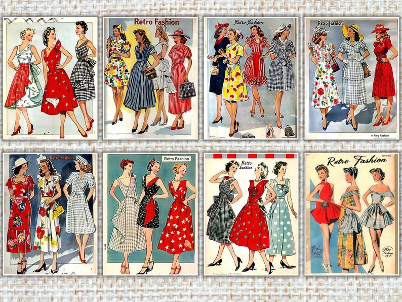 Vintage 1950s Fashion Printable Pages, Fashion Junk Journal, 50s Sewing ...