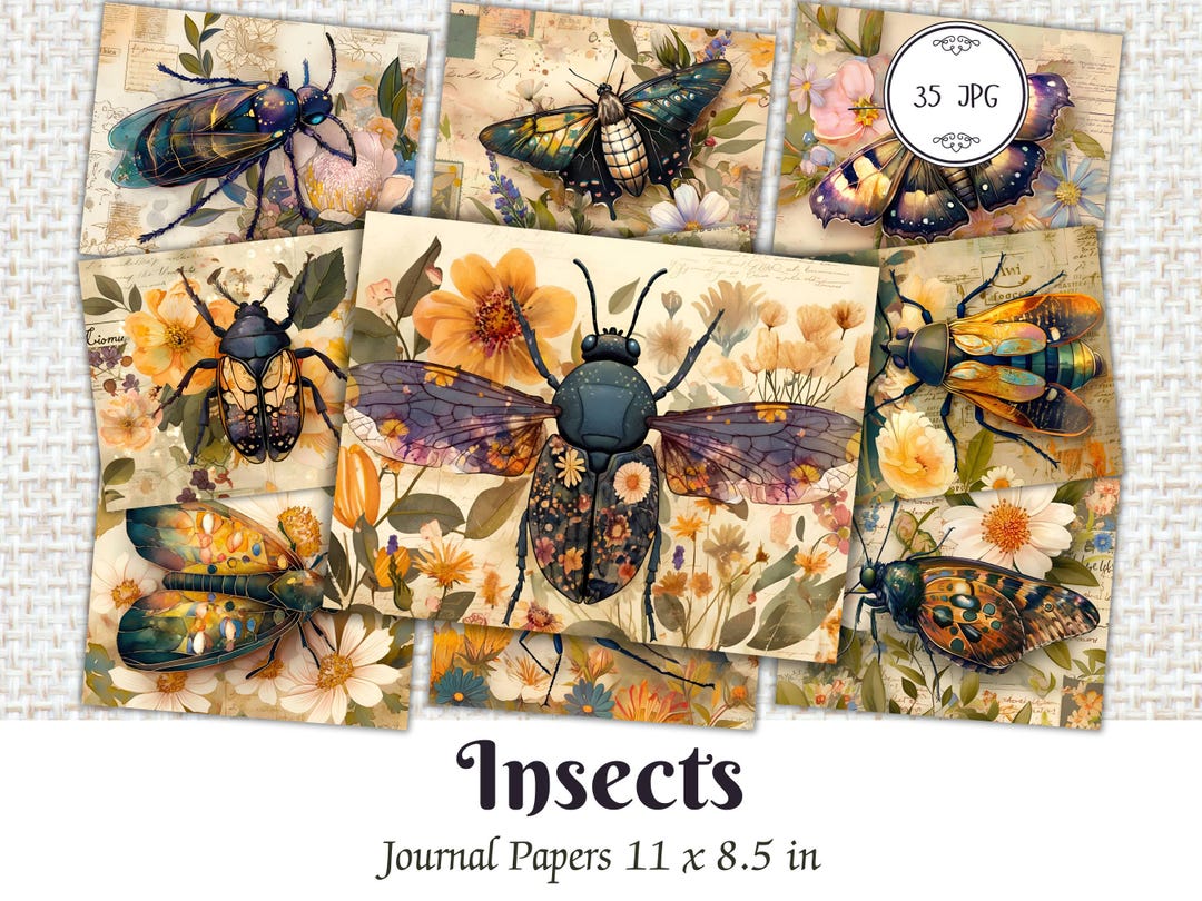 Vintage Insects Junk Journal Printable Pages, Watercolour Bugs Junk ...