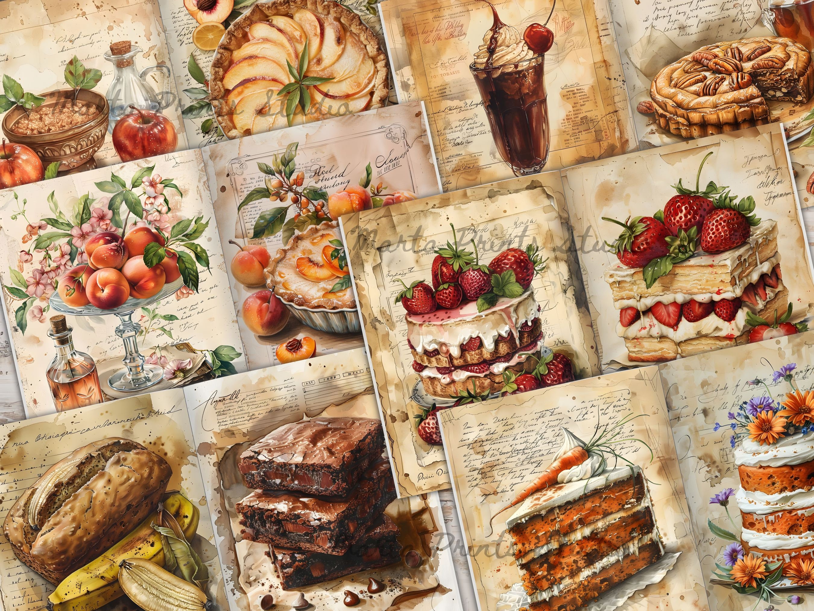 Vintage Cosy Desserts Cookbook Victorian Junk Journal Cooking Ephemera ...