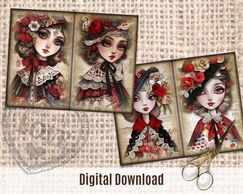 Red Paper Dolls Junk Journal Pages: Vintage Dress-up Ephemera (digital ...