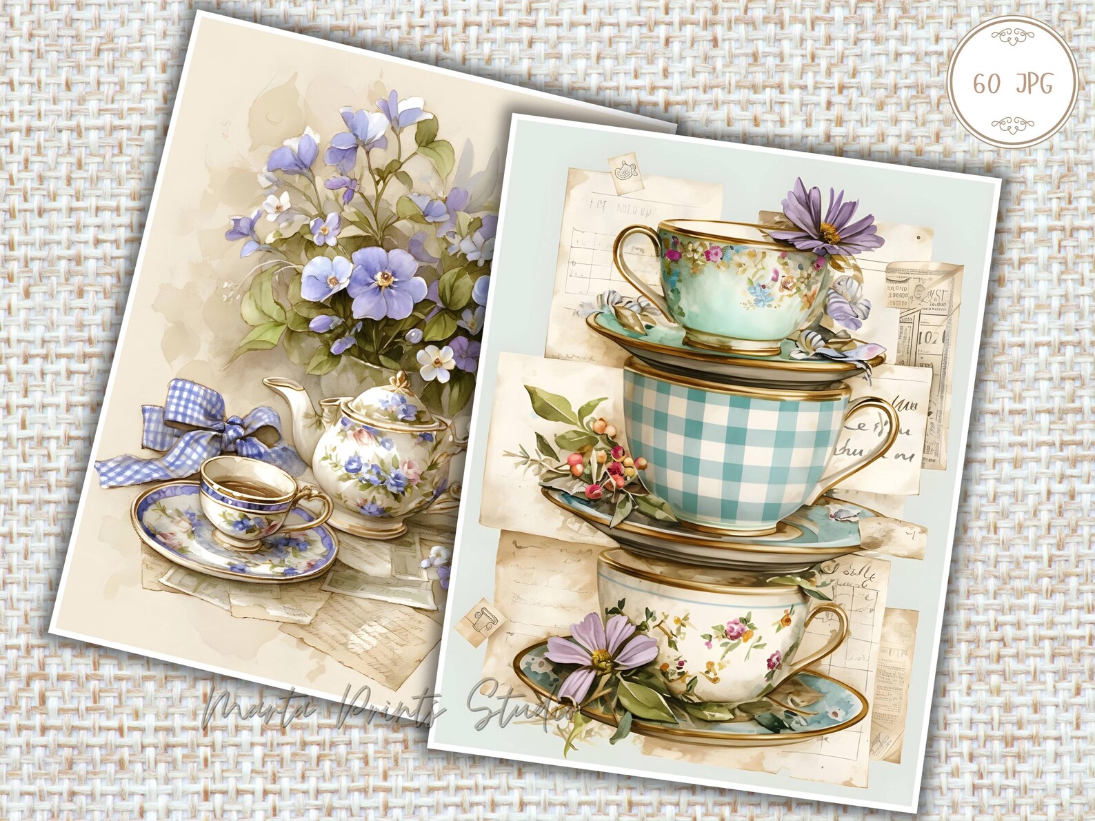 Vintage Tea Junk Journal Pages, Teapot Printable Scrapbook Supplies ...