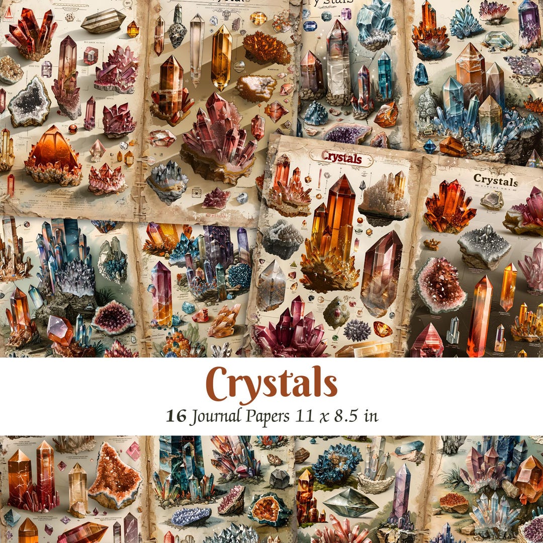 Crystals Junk Journal Printable Pages, Journal Kit, Gemstones Collage ...