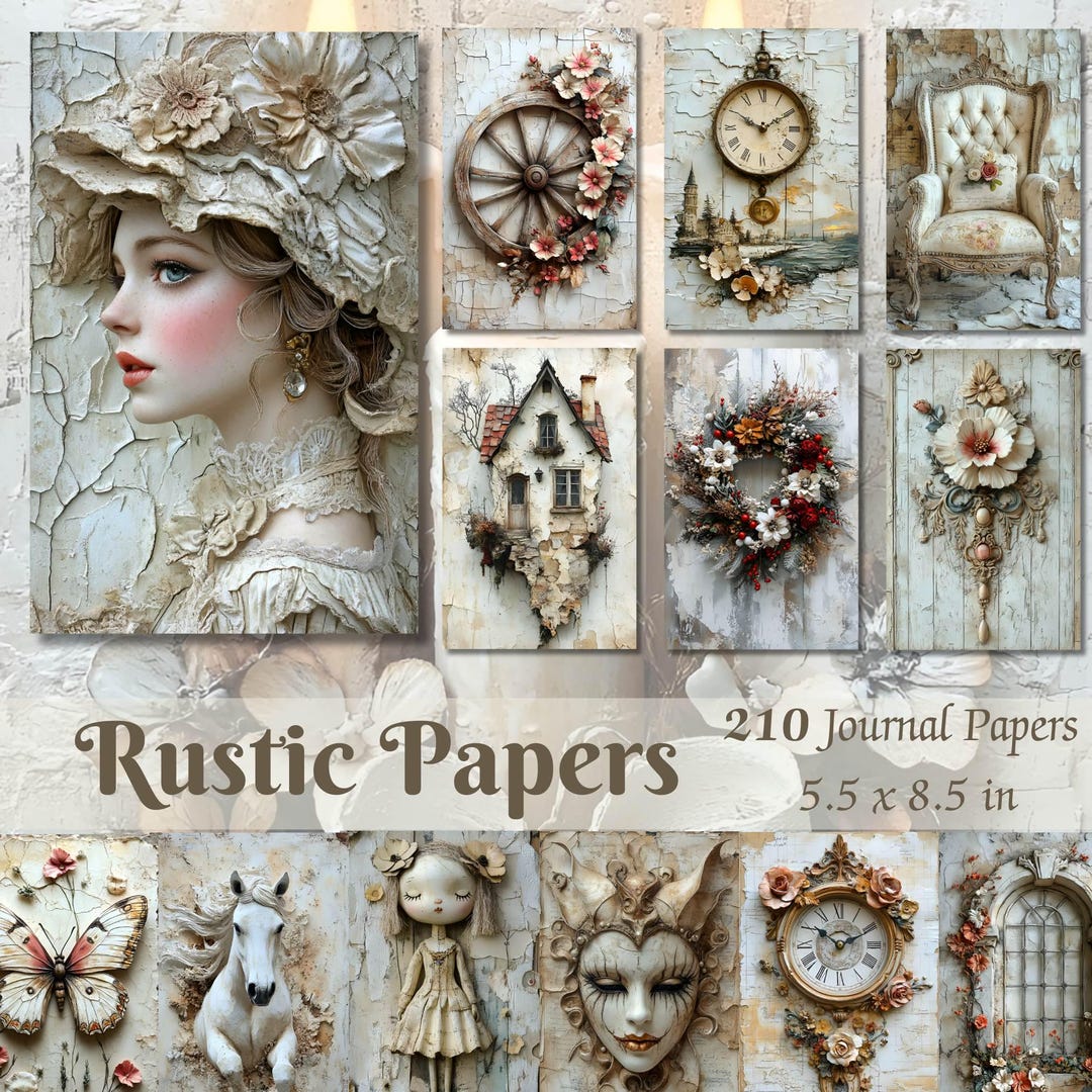 Rustic Style Junk Journal Pages, Digital Scrapbook Supplies, Weathered ...