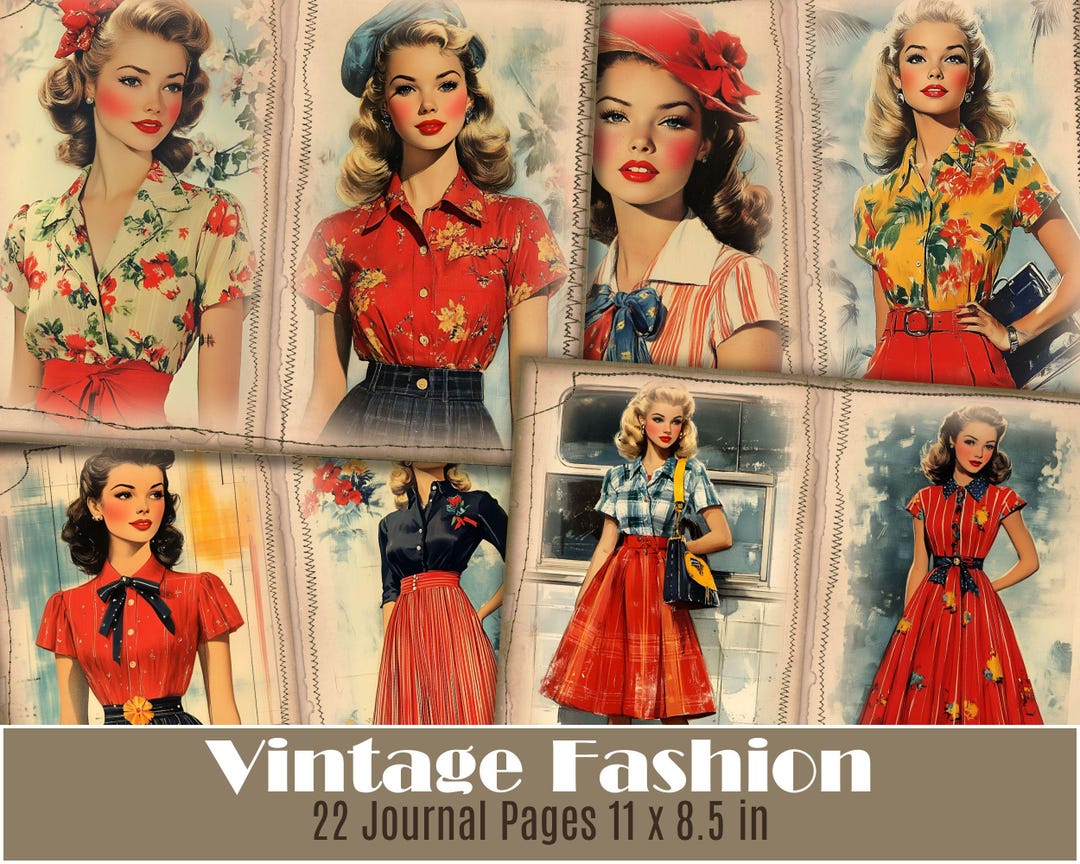 Vintage 1950s Fashion Printable Fashion Junk Journal Pages 50s Retro ...