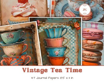 Vintage Tea Junk Journal Pages, Teapot Printable Scrapbook Kit, Antique ...